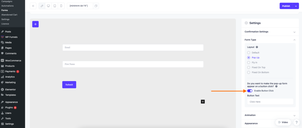 How To Create Button Click Pop-Up Form In Mail Mint | WPFunnels