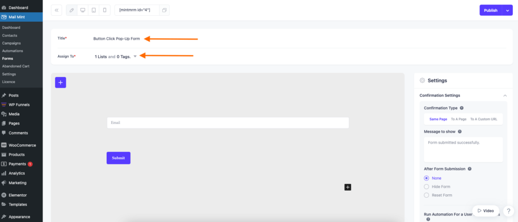 How To Create Button Click Pop-Up Form In Mail Mint | WPFunnels