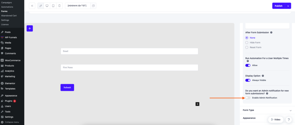 How To Enable Admin Notification For Mail Mint Form | WPFunnels